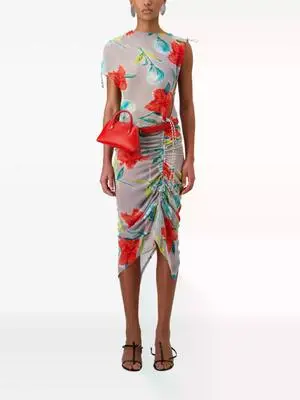 Coperni Floral-print Ruched Silk Midi Dress - Blue