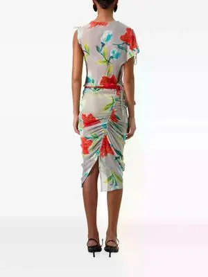 Coperni Floral-print Ruched Silk Midi Dress - Blue