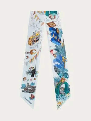 FERRAGAMO Silk Mini Bandeau With Jungle Party Print - Blue