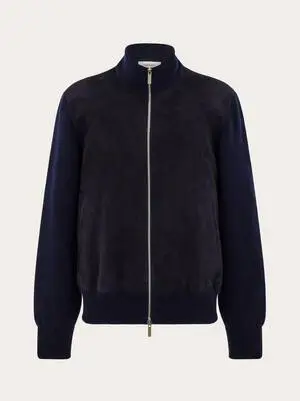 FERRAGAMO Suede Blouson With Knitted Details - Blue