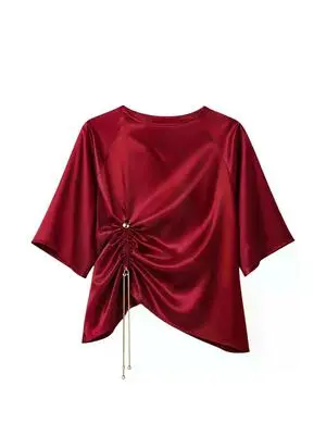 DANAMÉ Ruched Satin Blouse - Red