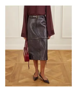 THE FRANKIE SHOP Paneled Croc-effect Leather Midi Skirt