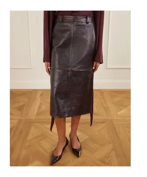 THE FRANKIE SHOP Paneled Croc-effect Leather Midi Skirt