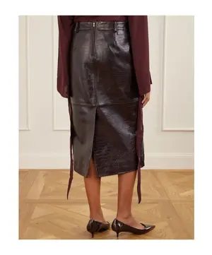 THE FRANKIE SHOP Paneled Croc-effect Leather Midi Skirt