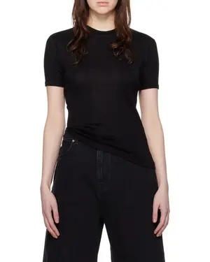 LOULOU STUDIO Ribbed Short Sleeve T-shirt With Logo Embroidery
