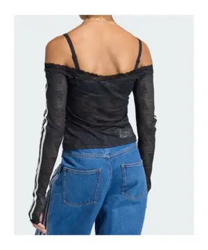 Adidas Off-shoulder Striped Lace Trim Top