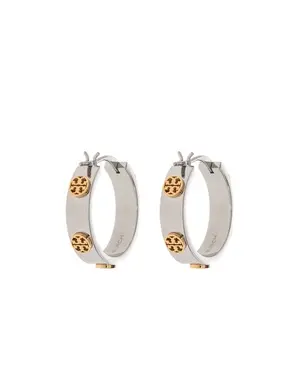 Tory Burch Miller Double T Stud Hoop Earrings - White