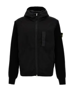Stone Island Logo Patch Zip-up Hooded Jacket