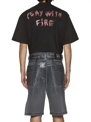 44 LABEL GROUP Metallic Finish Denim Shorts