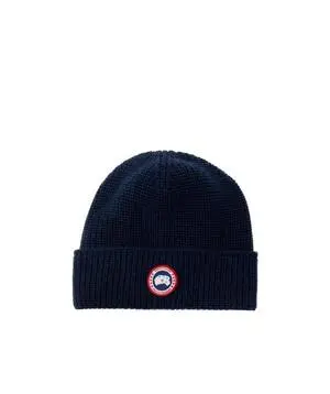 Canada Goose Logo Patch Knit Beanie - Blue