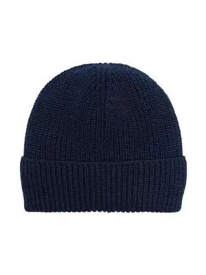 Canada Goose Ribbed Logo Patch Beanie - Blue