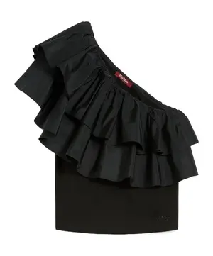 Max Mara One-shoulder Ruffled Top With Embroidered Logo