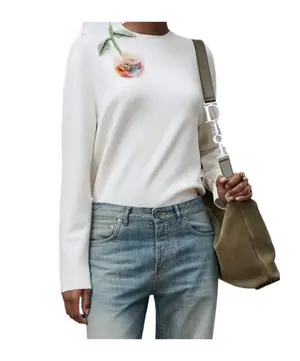 Dior Long-sleeved Wool Knit Sweater With Embroidered Flowers - Off-white