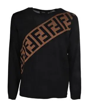 Fendi Ff Motif Paneled Long Sleeve Sweater