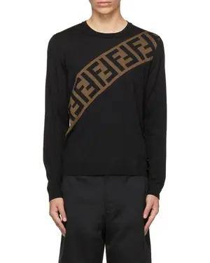 Fendi Ff Motif Paneled Long Sleeve Sweater