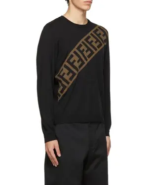 Fendi Ff Motif Paneled Long Sleeve Sweater