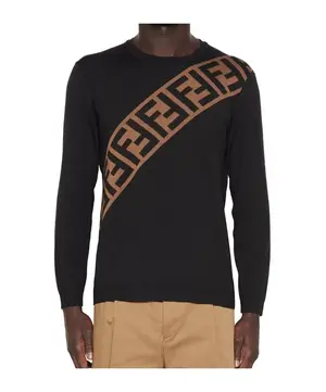 Fendi Ff Motif Paneled Long Sleeve Sweater