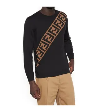 Fendi Ff Motif Paneled Long Sleeve Sweater