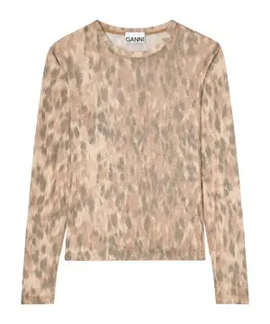 GANNI Printed Marl Mesh Top - Burro