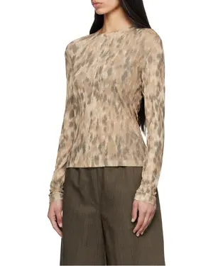 GANNI Printed Marl Mesh Top - Burro