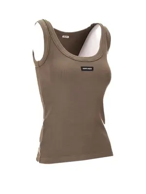 Miu Miu Logo Patch Ribbed Knit Tank Top