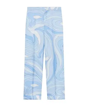 Emilio Pucci Marmo-print Silk Straight-leg Trousers - Blue