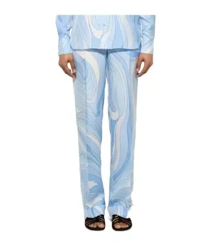 Emilio Pucci Marmo-print Silk Straight-leg Trousers - Blue