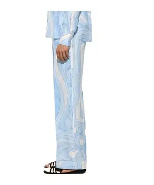 Emilio Pucci Marmo-print Silk Straight-leg Trousers - Blue