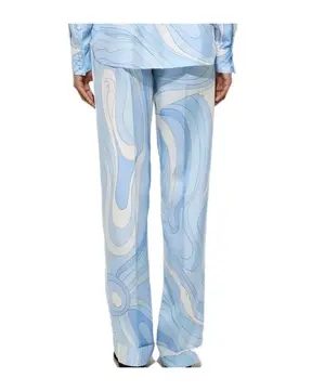 Emilio Pucci Marmo-print Silk Straight-leg Trousers - Blue