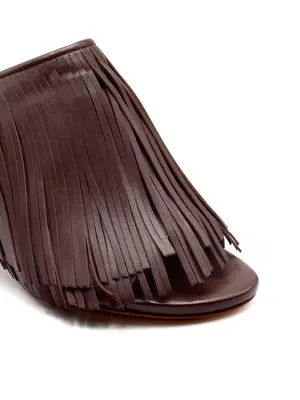VIC MATIE Fringed Leather Block Heel Sandals