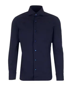 BARBA NAPOLI Long-sleeved Straight Hem Shirt - Blue