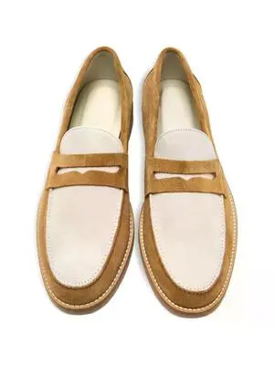 DUKE + DEXTER Two-tone Penny Loafers In Beige Suede