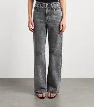 Maje Belted Wide-leg Jeans - Black