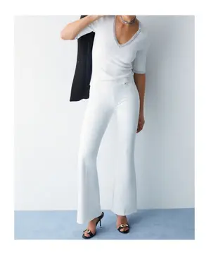 Liu Jo Flowing Crepe Flared Trousers With Stud Details - White