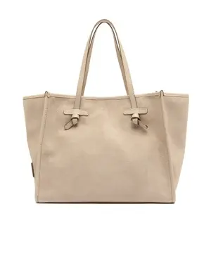GIANNI CHIARINI Firenze Suede Leather Shopper Bag With Leather Detailing - Nude