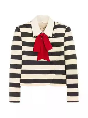 Valentino Garavani Maxi Barré Cotton Satin Jacket With Vlogo Detail - Neutrals