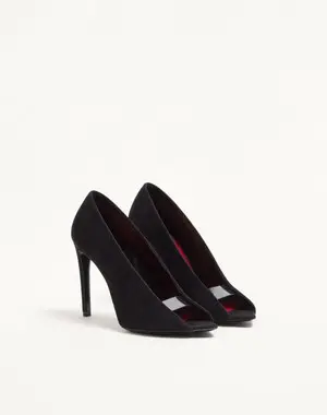 Valentino Garavani Open Toe Suede Pumps 105mm Heel - Black