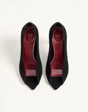 Valentino Garavani Open Toe Suede Pumps 105mm Heel - Black