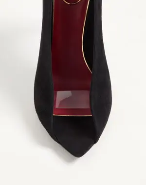 Valentino Garavani Open Toe Suede Pumps 105mm Heel - Black