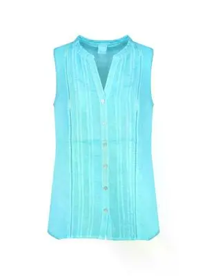 120% Lino Pintuck Detail Sleeveless Top - Blue