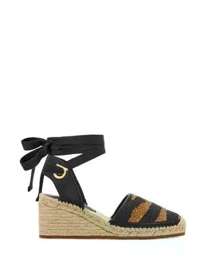 FERRAGAMO Raffia Espadrilles With Animalier Print - Black