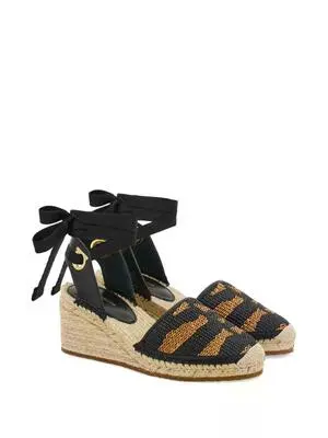 FERRAGAMO Raffia Espadrilles With Animalier Print