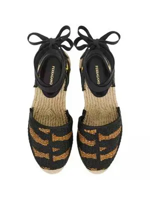 FERRAGAMO Raffia Espadrilles With Animalier Print