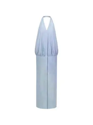 THE ARKOW Celile Striped Halterneck Maxi Dress - Blue