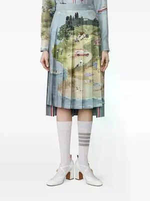Thom Browne Nantucket Scenic Pleated Midi Skirt