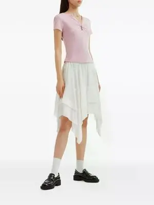 B+AB Ribbed Knit Ruched V-neck T-shirt - Pink