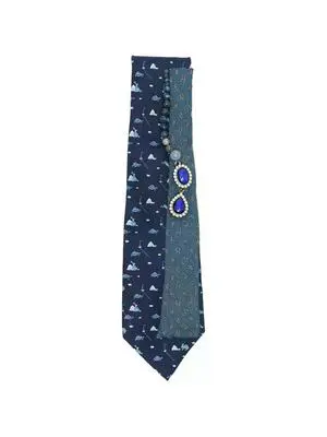 A.N.G.E.L.O. VINTAGE CULT Stefania Bertoni Customised Hermès Tie With Silk Bead Embellishment - Blue