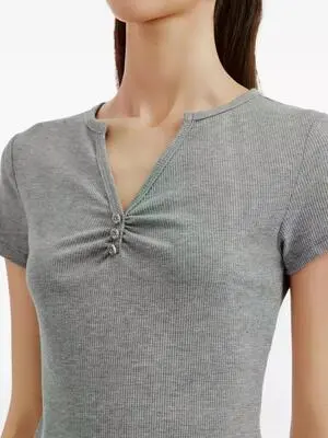 B+AB Ribbed Knit Button-detail T-shirt - Grey