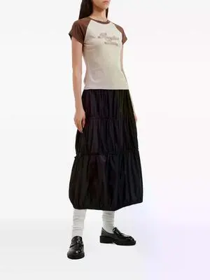 TOUT A COUP Tiered Drawstring Midi Skirt - Black