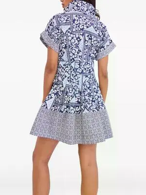 Cara Cara Navy Tile Print Mini Shirtdress
